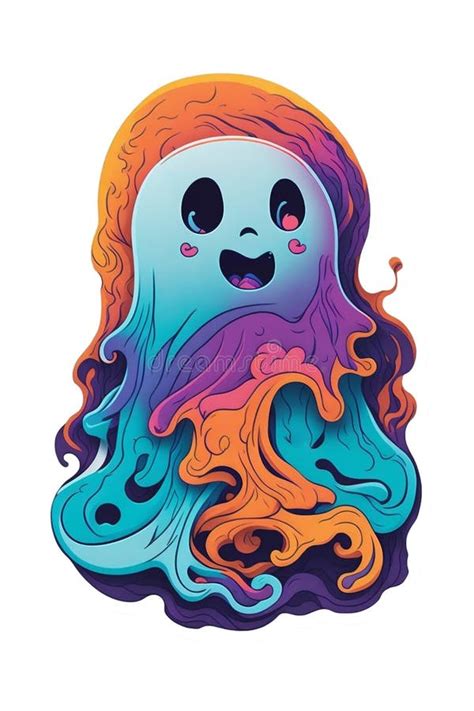 Cute Ghost In Rainbow Colors Kawaii Graphics For Halloween Stock Illustration Illustration Of