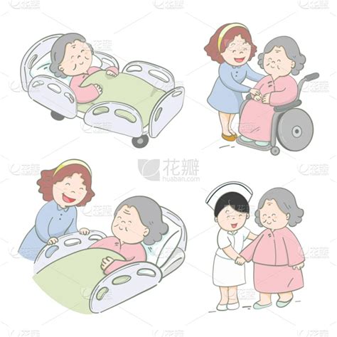 绘画插图 病人 老年人 举起手 性格 可爱的 健康保健 护士 男性 古老的素材 花瓣网