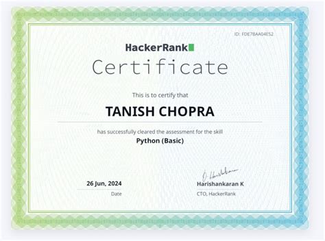 Completed Basic Python Course On Hackerrank Tanish Chopra Posted On