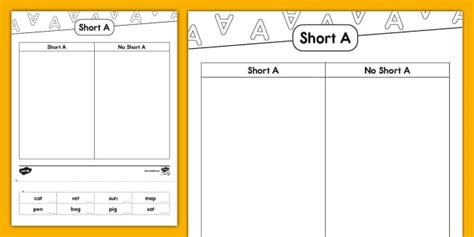 Vowel Cut And Paste Sort Short A For K 1st Grade Twinkl