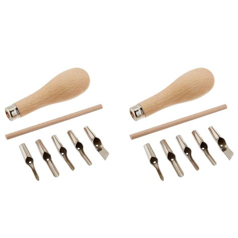 Block Cutting Rubber Stamp Carving Tools With 5 Blade Wood Handle Set