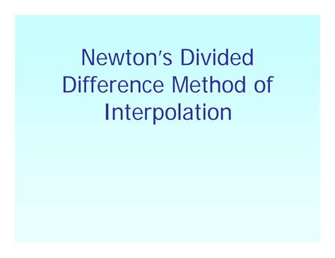 Solution Newton S Divided Difference Method Ofdifference Method Of