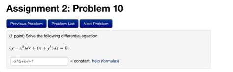 Solved Assignment 2 Problem 10 Previous Problem Problem