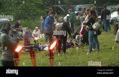 Torch Flame And People Celebrate Midsummer Day Stock Video Footage Alamy