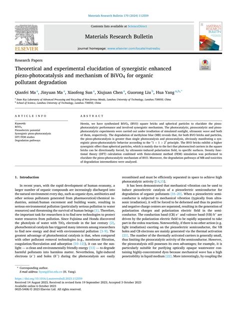 Solution Theoretical And Experimental Elucidation Of Synergistic Enhanced Piezo Photocatalysis