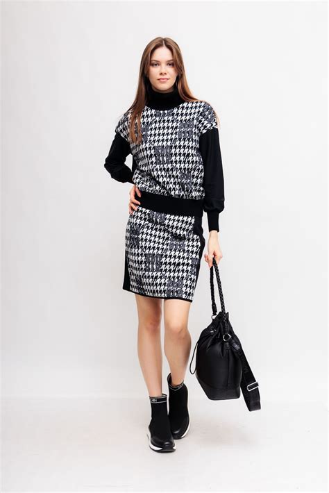 Marc Cain Sports Юбка мини трикотажная с хлопком в узор пепита Эко линейка Rethink Together