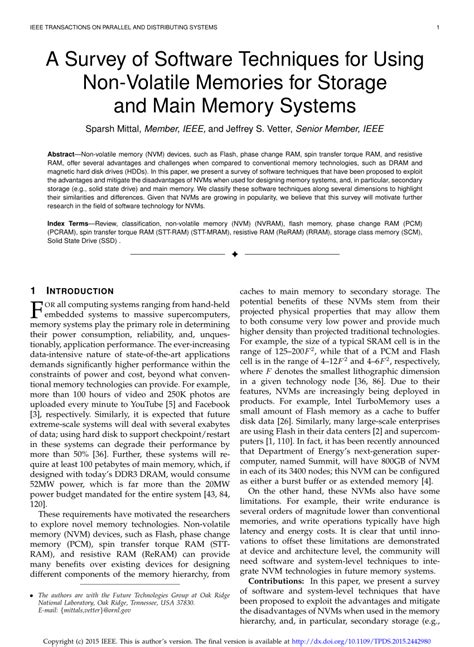 Pdf A Survey Of Software Techniques For Using Non Volatile Memories