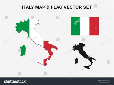 Italy Flag Map Set Italy Map Stock Vector Royalty Free 1672351342