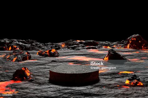 3d 렌더링 플랫폼과 천연 연단 용암 암석은 마그마와 용암이 분출하여 화산에서 제련되어 제품 디스플레이 빈 쇼케이스 템플릿