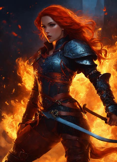 Lexica Striking Fantasy Redhead Leather Armor Confident Midnight