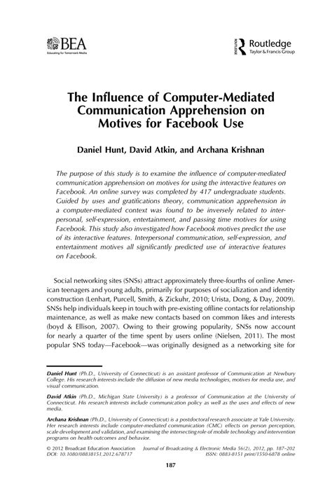 Pdf The Influence Of Computer Mediated Communication Apprehension On Motives For Facebook Use
