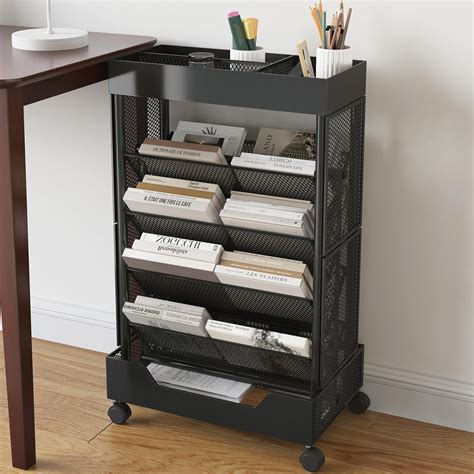 Covaodq Coavodq Book Cart With Wheels Mobile Bookshelf Rolling Bookshelf Organizer