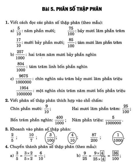 GiẢi VỞ BÀi TẬp ToÁn LỚp 5 TẬp 1 BÀi 5 PhÂn SỐ ThẬp PhÂn