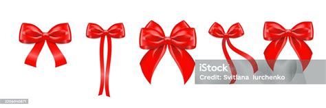 현실적인 빨간 나비 리본 세트입니다 흰색 배경에 고립 된 벡터 일러스트 레이 션 0명에 대한 스톡 벡터 아트 및 기타 이미지 0명 3차원 형태 개인 장식품 Istock