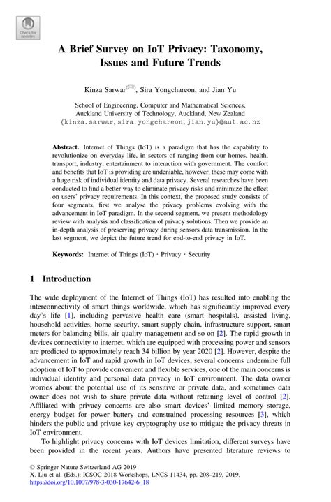 Pdf A Brief Survey On Iot Privacy Taxonomy Issues And Future Trends