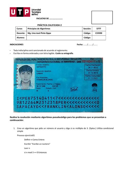 Examen algoritmos FACULTAD DE PRÁCTICA CALIFICADA Curso