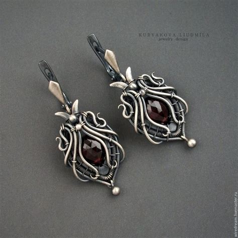 Купить серебряные серьги с гранатом серебряный серьги с гранатами гранат серебро Wire Wrap
