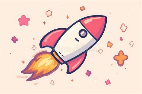 Cute Cartoon Rocket Ship Launching Into Space Adorable Illustration Stock Illustration