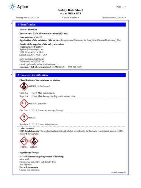 Icp Saftey Data Sheet Pdf
