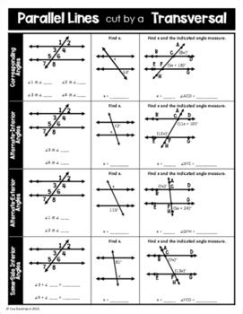 Parallel Lines Cut By A Transversal Binder Notes 8th Grade Math