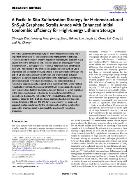 A Facile In Situ Sulfurization Strategy For Heterostructured Sns2graphene Scrolls Anode With