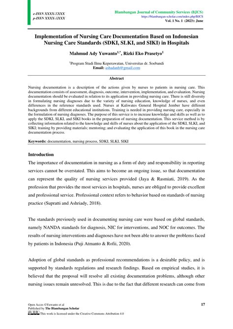 Pdf Implementation Of Nursing Care Documentation Based On Indonesian
