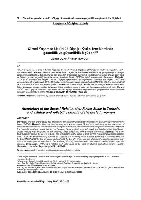 Pdf Adaptation Of The Sexual Relationship Power Scale To Turkish And Validity And Reliability