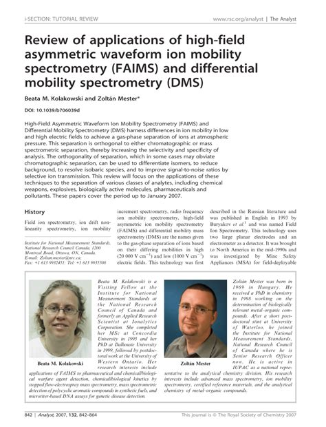 Pdf Review Of Applications Of High Field Asymmetric Waveform Ion Mobility Spectrometry Faims