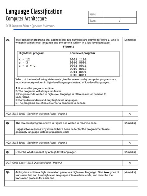 Computer Architecture Language Classification Answers Pdf
