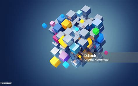 3d 렌더링 추상 블록 파란색 배경에 색상 큐브입니다 파일 격리를 경로 포함합니다 입방체에 대한 스톡 사진 및 기타 이미지 입방체 다양 세계적인 Istock