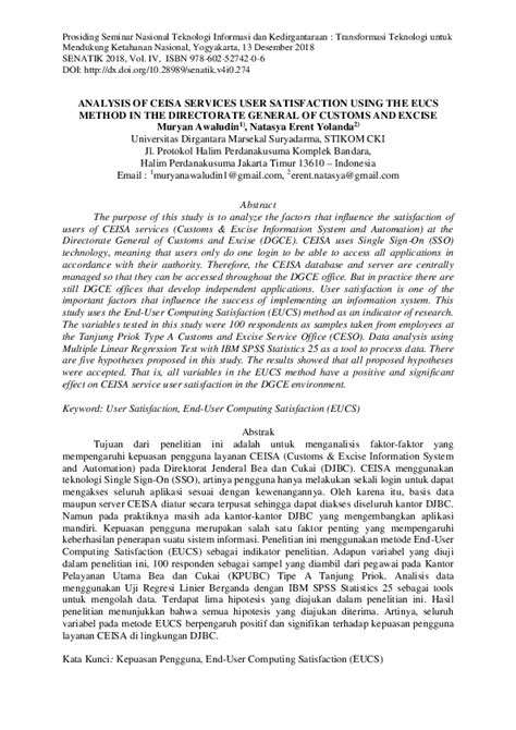 Pdf Analysis Of Ceisa Services User Satisfaction Using The Eucs Method In The Directorate