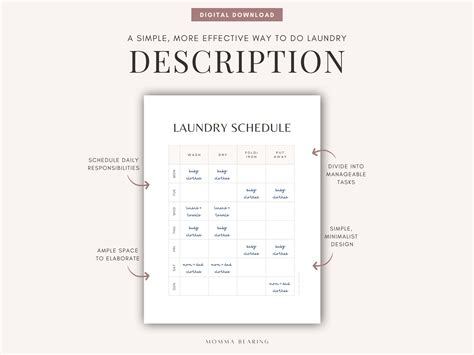 Laundry Schedule Printable Editable Weekly Laundry Routine Washing