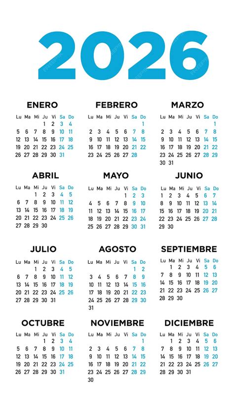 Calendario 2026 En Español Vector Premium