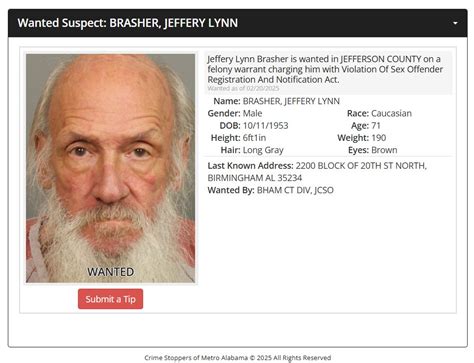 Crime Jeffery Lynn Brasher Is Wanted In Jefferson County On A Felony