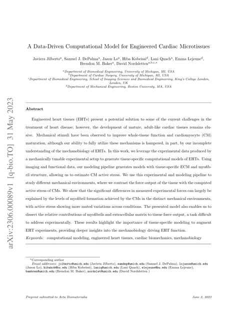 Pdf A Data Driven Computational Model For Engineered Cardiac Microtissues