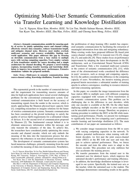 Pdf Optimizing Multi User Semantic Communication Via Transfer Learning And Knowledge Distillation