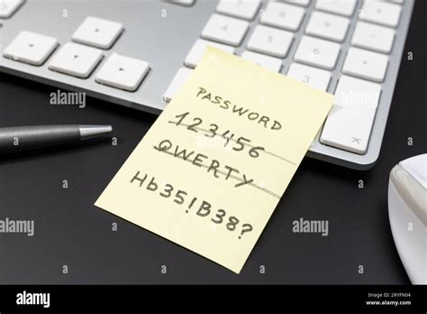 Strong And Weak Easy Password Written On Yellow Sticky Note Lying On Strong And Weak Easy Password Written On Yellow Sticky Note Lying On