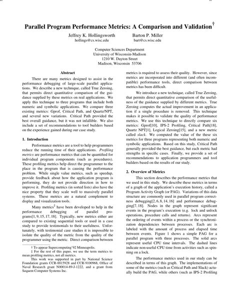 Pdf Parallel Program Performance Metrics A Comparison And Validation