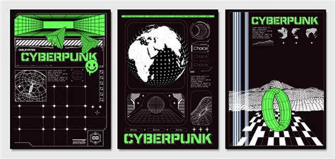 현대 추상 포스터 컬렉션 산성 스타일로 검은 색 배경에 강조 표시되어 있습니다 추상적인 무례한 포스터 또는 전단지 디자인 템플릿