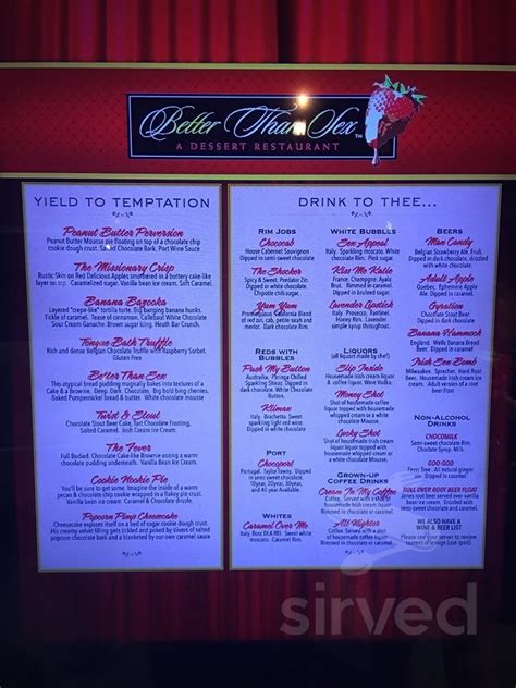 Menu For Better Than Sex A Dessert Restaurant In Greenville SC Sirved