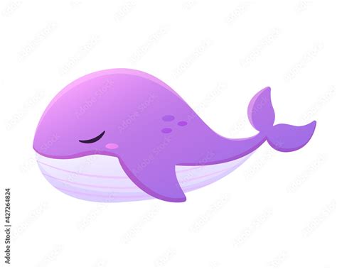 Cute Purple Cartoon Whale Vector Illustration Of A Fabulous Whale