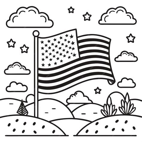 Usa Flag Line Art For Hand Drawn America Flag Outline Coloring Page