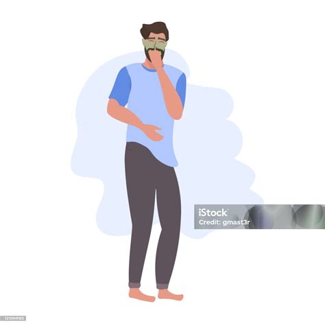 창백한 얼굴 구토 메스꺼움 복통 음식 이나 알코올 중독 소화 문제 개념 불행 한 남자 아픈 전체 길이 느낌 슬픈 남자 가공의 인물에 대한 스톡 벡터 아트 및 기타 이미지