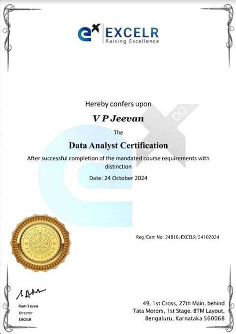 v p jeevan on linkedin dataanalyst excelr certified