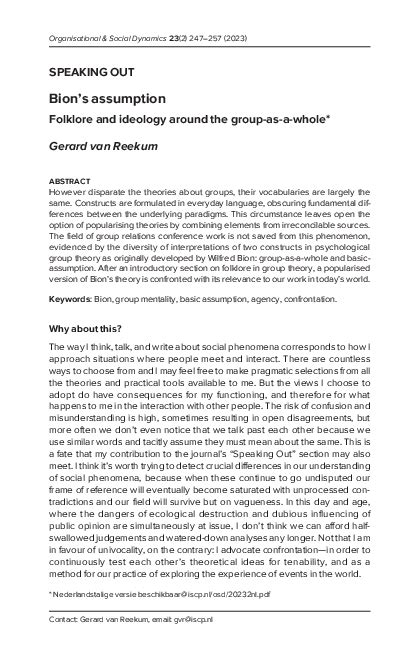 Pdf Bions Assumption Folklore And Ideology Around The Group As A Whole