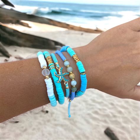 Beach Bracelet Stretch Bracelet Stack Of 5 Bracelets Beaded Boho Bracelets For Women Heishi