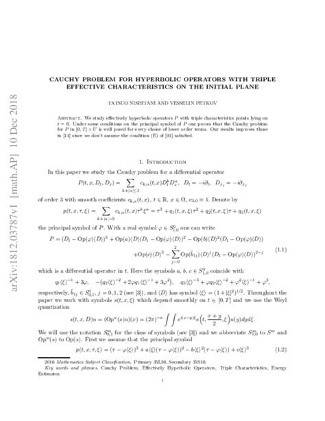 Pdf Cauchy Problem For Hyperbolic Operators With Triple Effective Characteristics On The