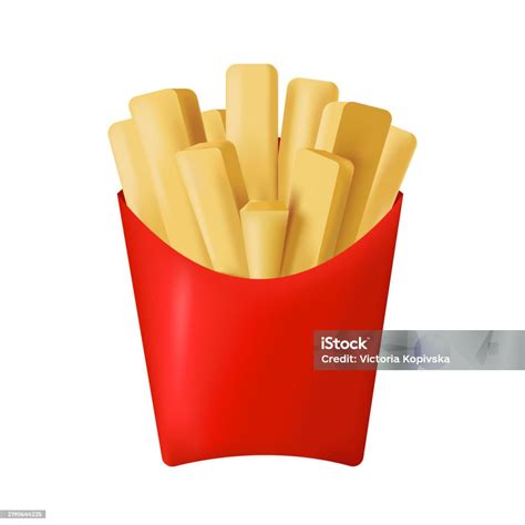 흰색 배경에 고립 된 빨간 종이 상자에 3d 감자 튀김 패스트 푸드 벡터 일러스트 레이 션 0명에 대한 스톡 벡터 아트 및 기타 이미지 Istock