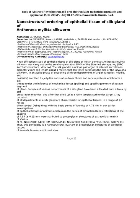 Pdf Nanostructural Ordering Of Epithelial Tissue Of Silk Gland Of Antheraea Mylitta Silkworm
