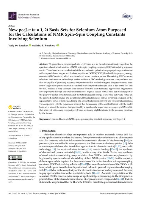 Pdf New Pecj N N 1 2 Basis Sets For Selenium Atom Purposed For